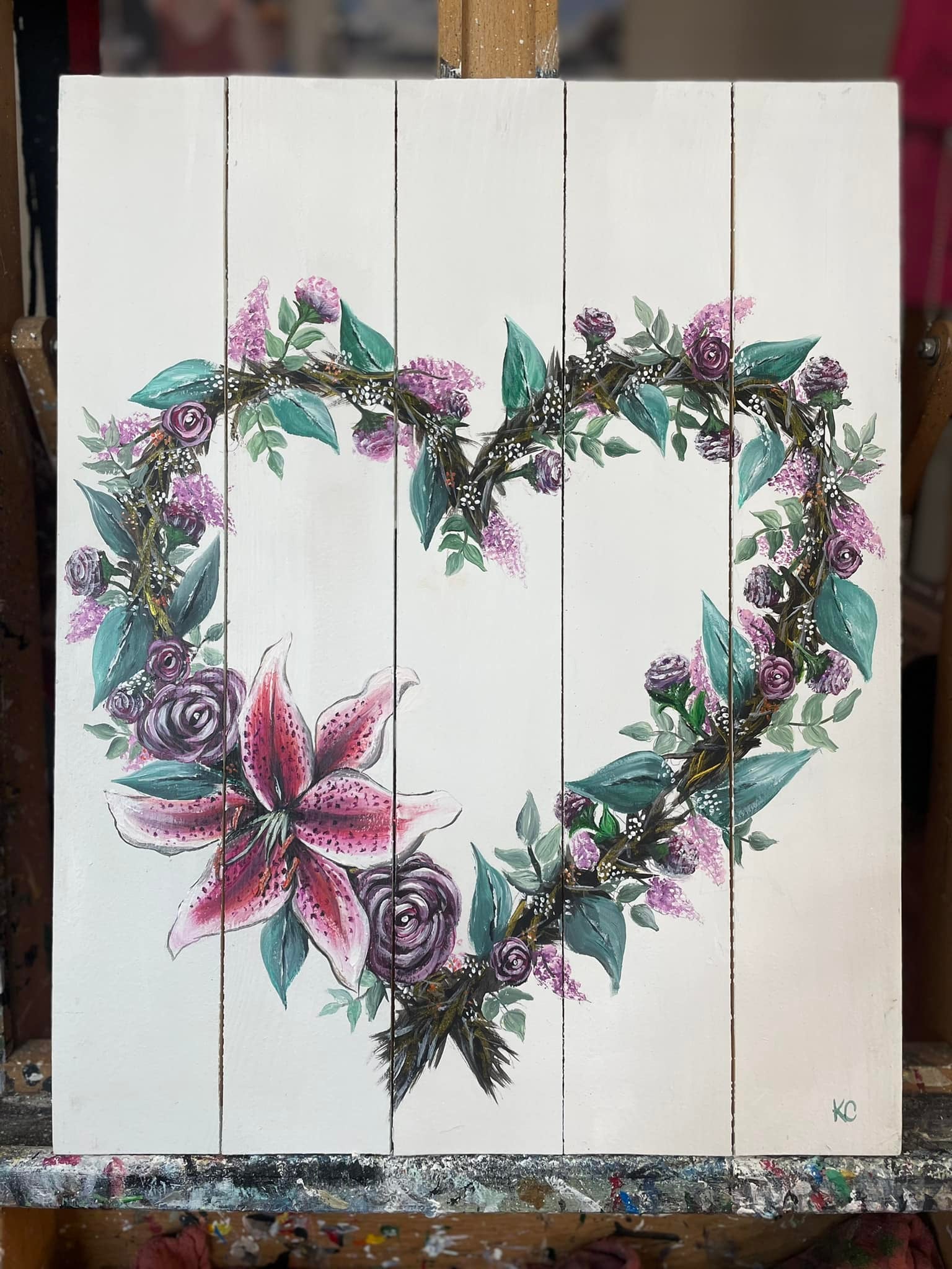Virtual Painting Class Take Home Kit - Lily Heart Wreath on Wood Pallet ...